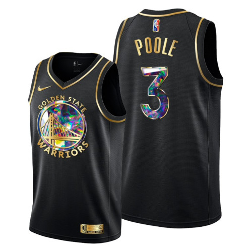 Warriors #3 Jordan Poole 2021-22 Diamond Logo Black Jersey NBA 75th Season